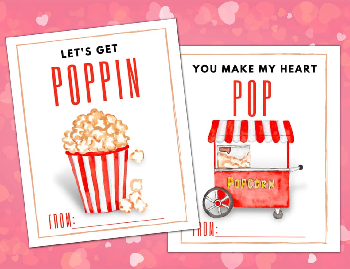 Popcorn Valentine Cards for Kids. Printable PDF. - Etsy