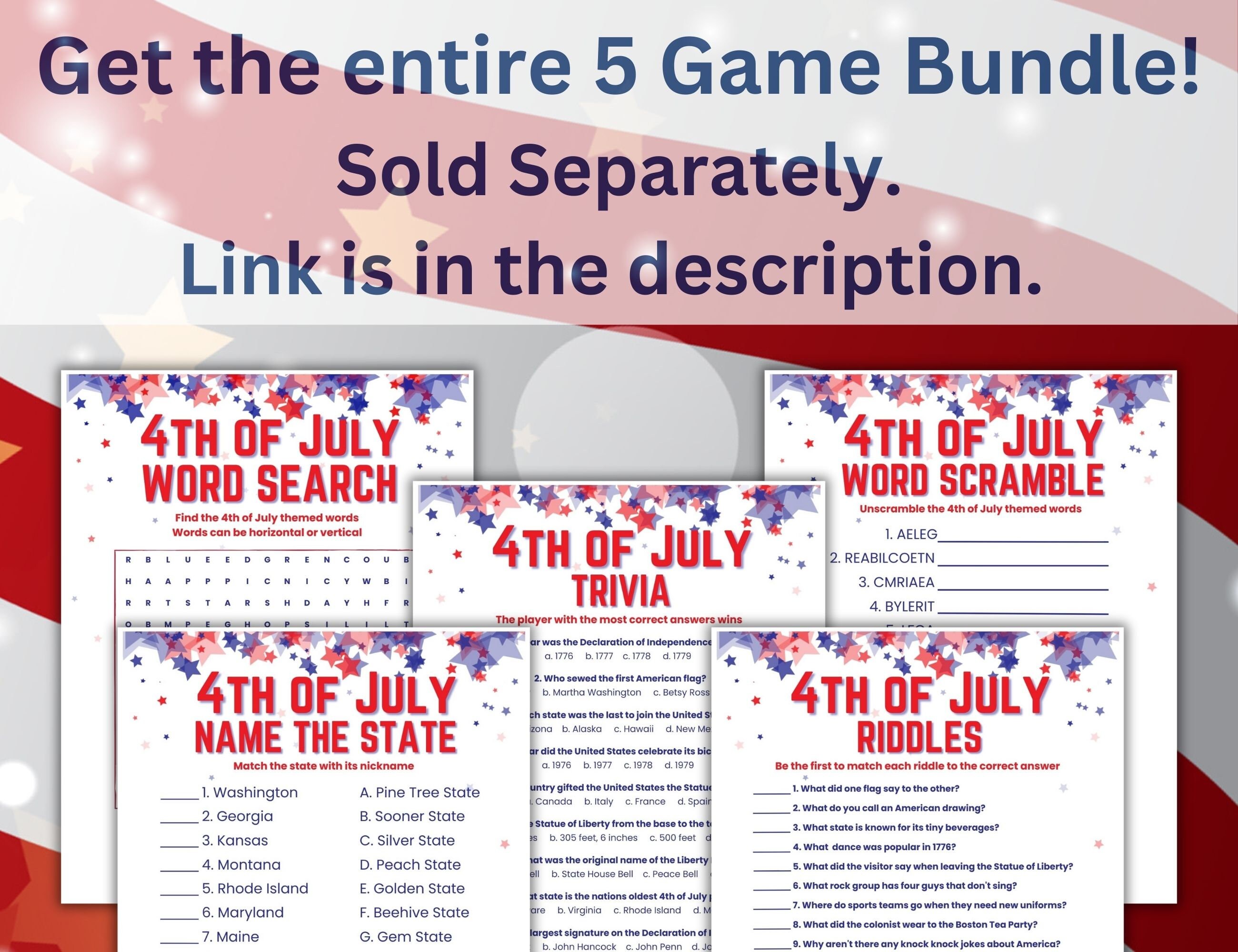 4th of July Riddles Printable Game, 4th of July Game, Printable Family ...