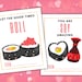 Printable Sushi Valentine's Day Cards. Instant Download Kids Valentine ...