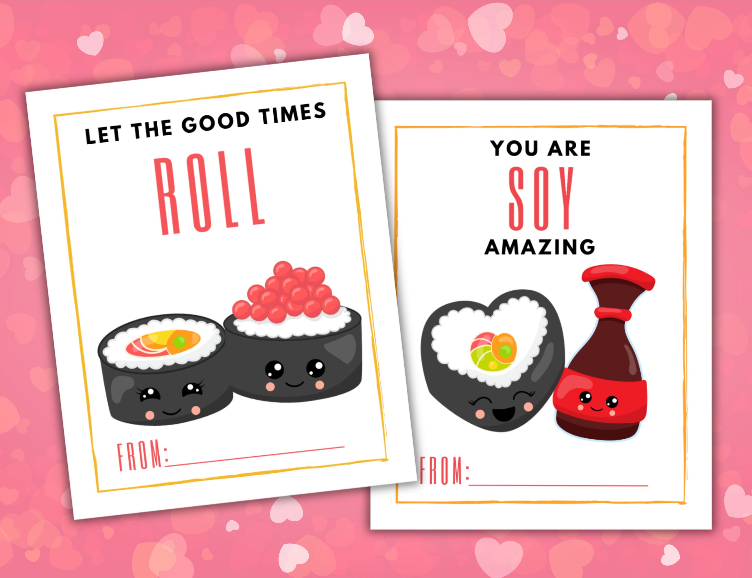 Printable Sushi Valentine's Day Cards. Instant Download Kids Valentine ...