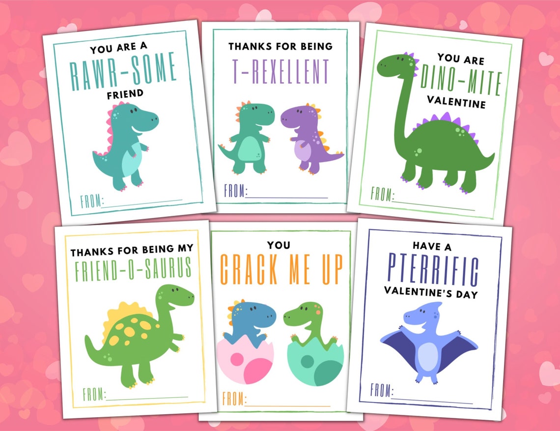 Printable Dinosaur Valentine's Day Cards. Instant PDF Download - Etsy