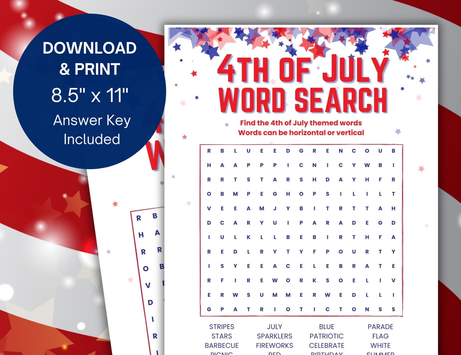 4th of July Word Search Printable Game, 4th of July Game, Printable ...