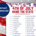 4th of July Name the State Printable Game, 4th of July Game, Printable ...