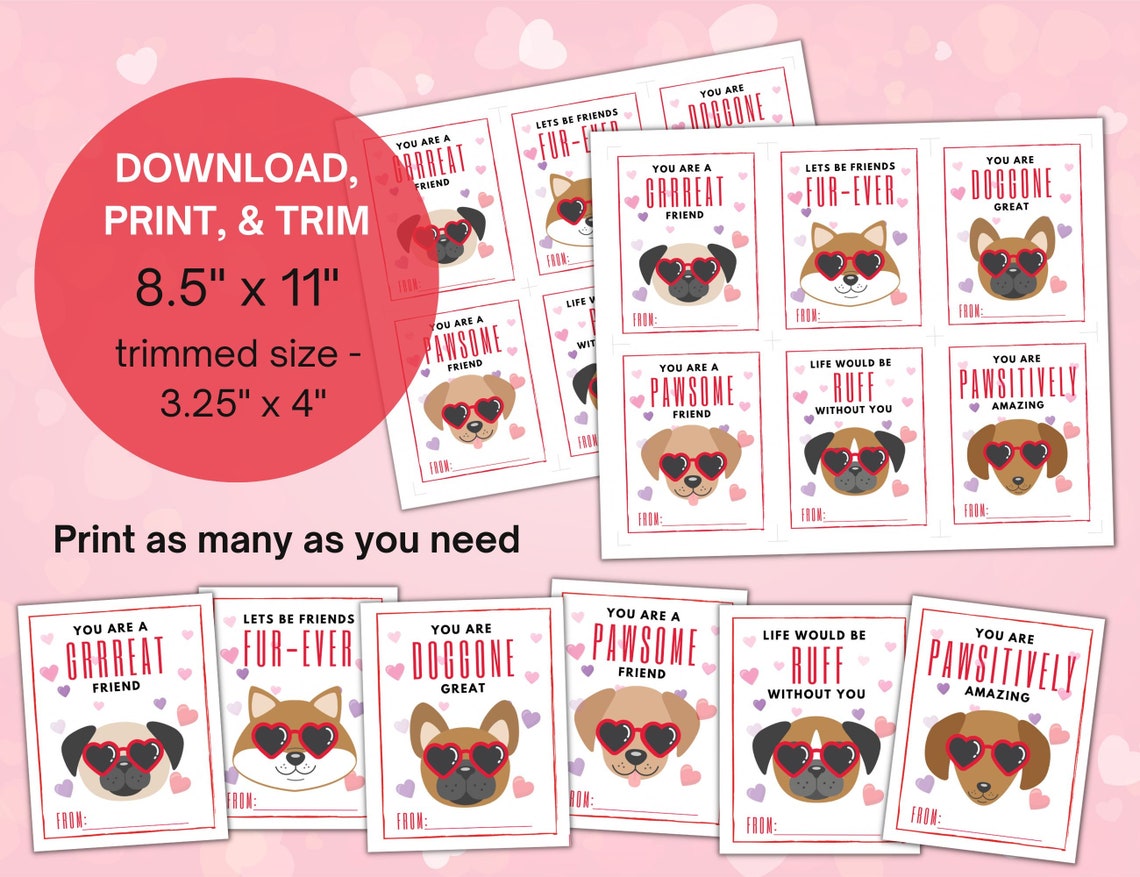 Printable Puppy Valentine's Day Cards. Instant Download Kids Valentine ...