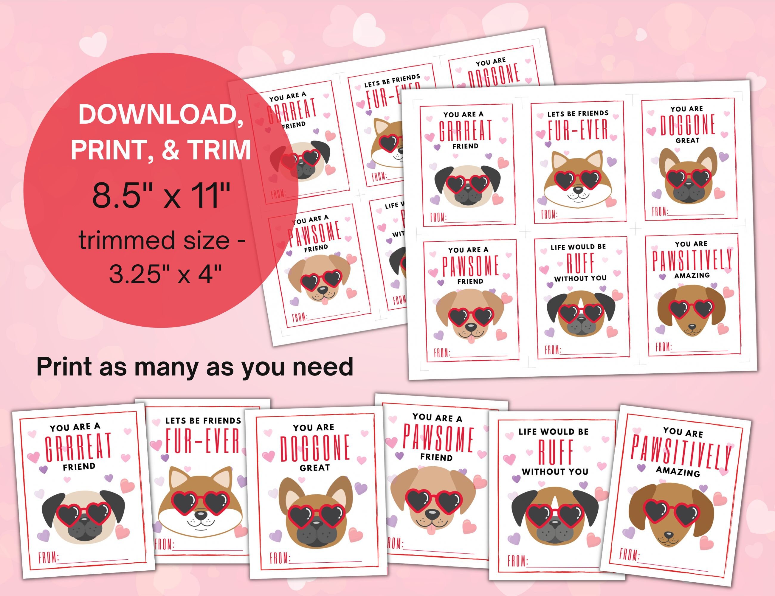 Printable Puppy Valentine's Day Cards. Instant Download Kids Valentine ...