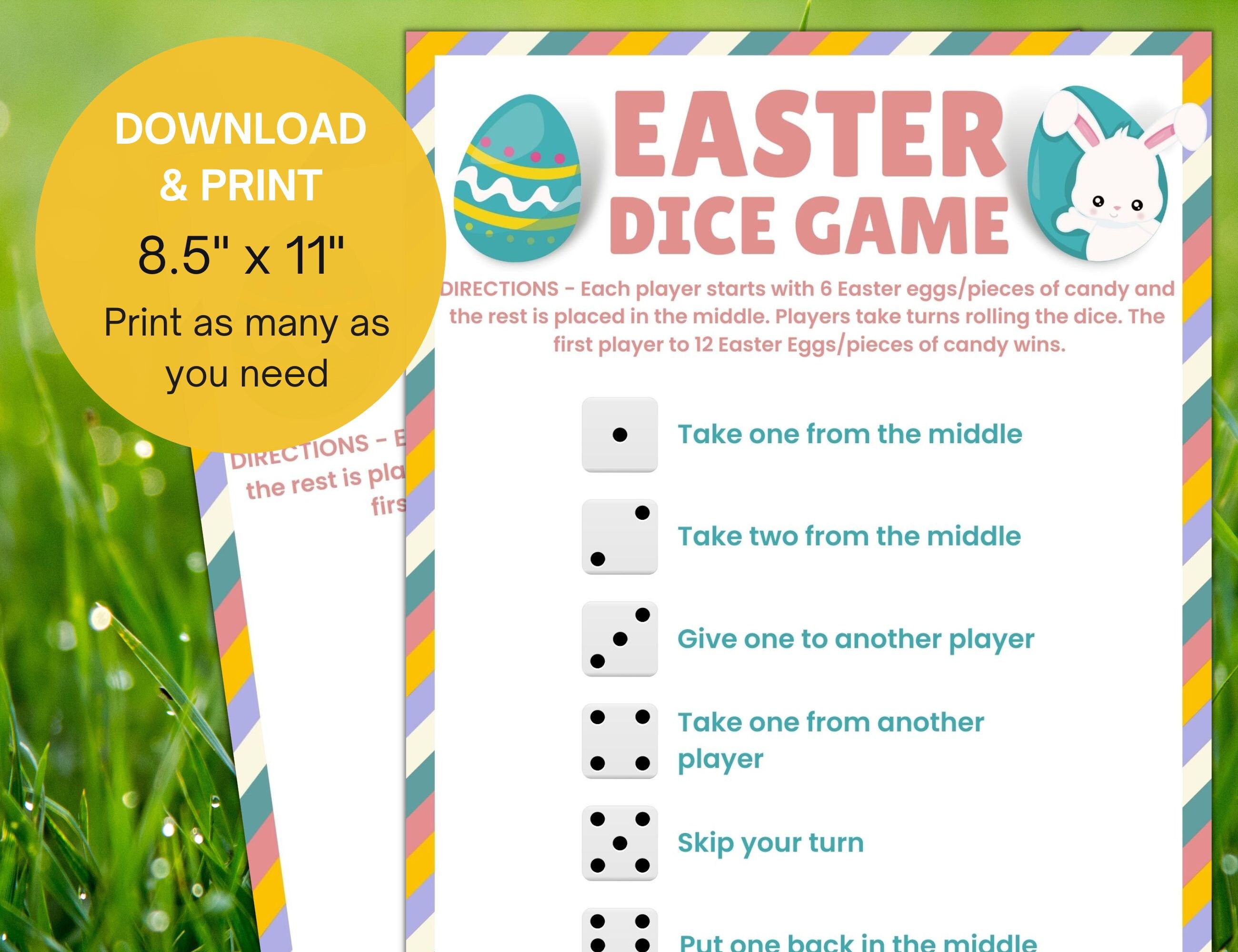 Printable Easter Dice Game Easter Activity for Kids and Adults Easter ...