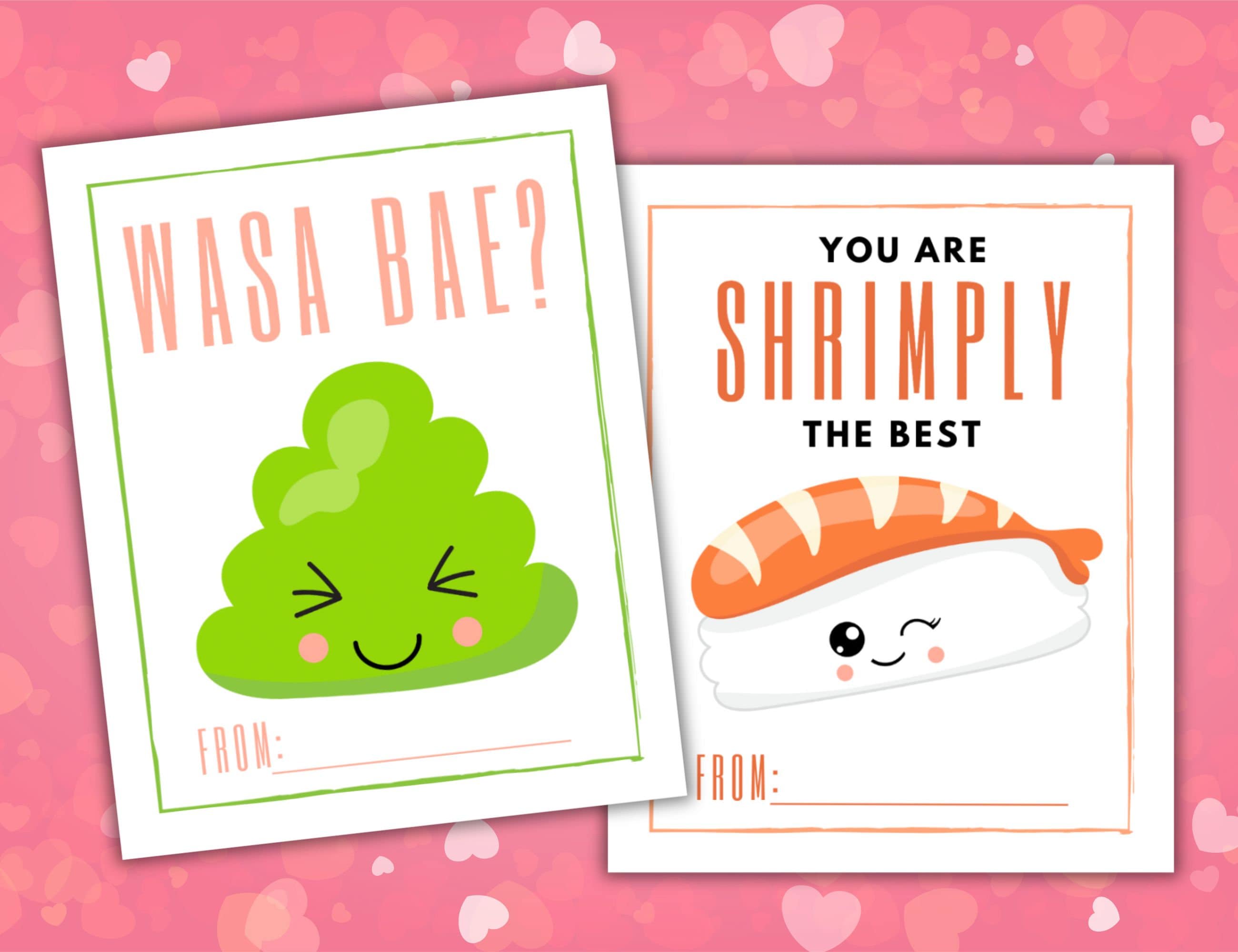 Printable Sushi Valentine's Day Cards. Instant Download Kids Valentine ...