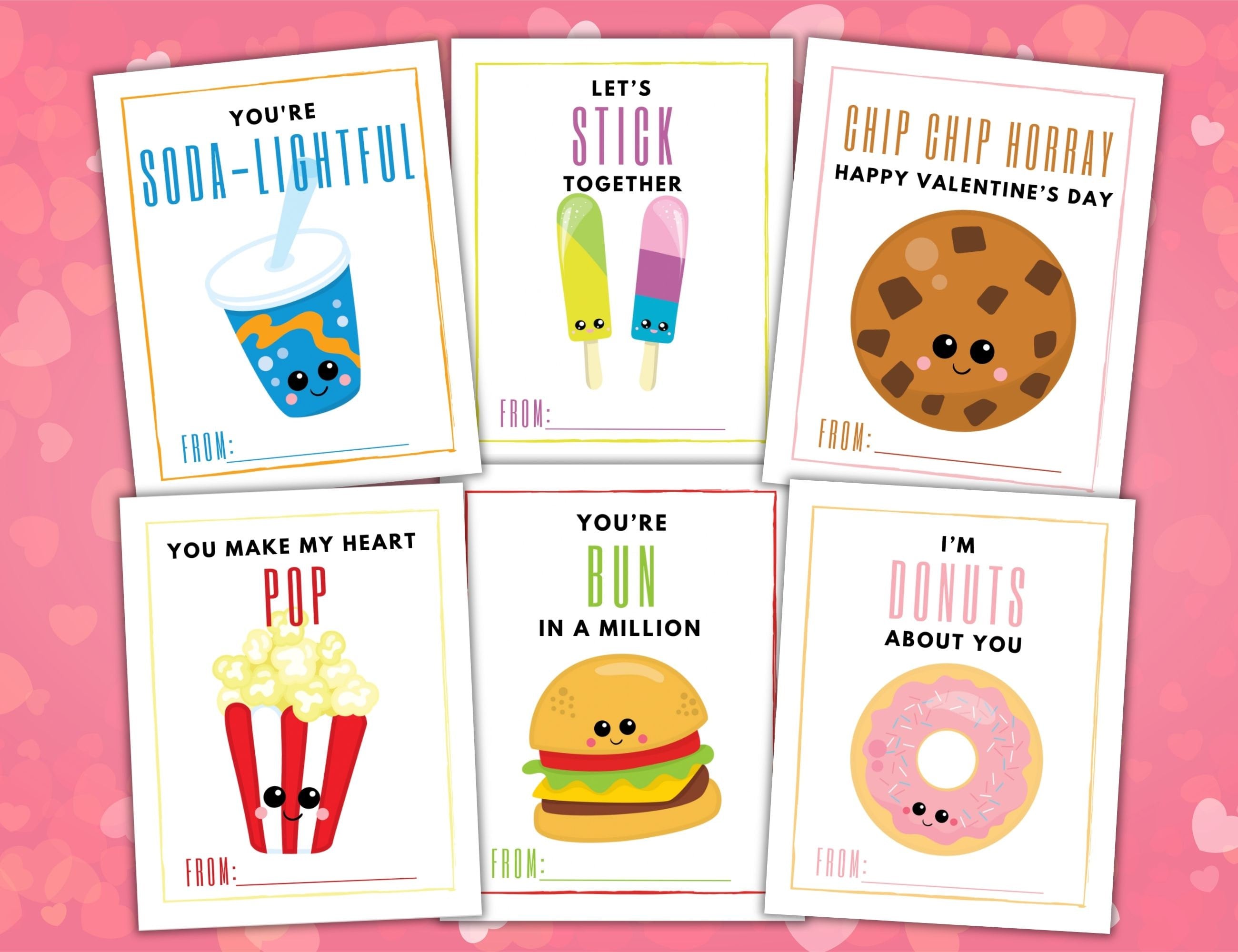 Printable Valentine's Day Card Bundle - 18 Food Pun Cards - Instant ...