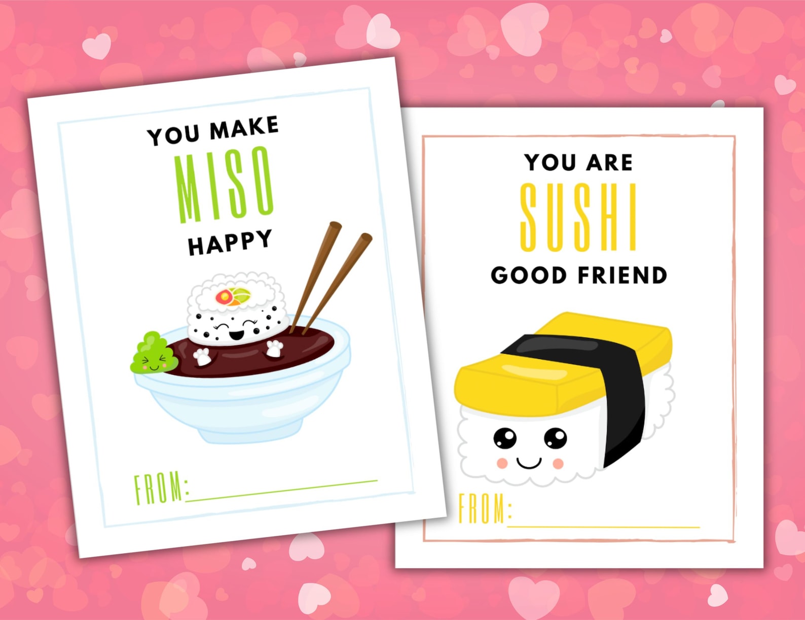 Printable Sushi Valentine's Day Cards. Instant Download Kids Valentine ...