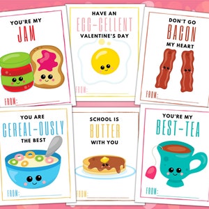 Printable Valentine's Day Card Bundle - 18 Food Pun Cards - Instant ...