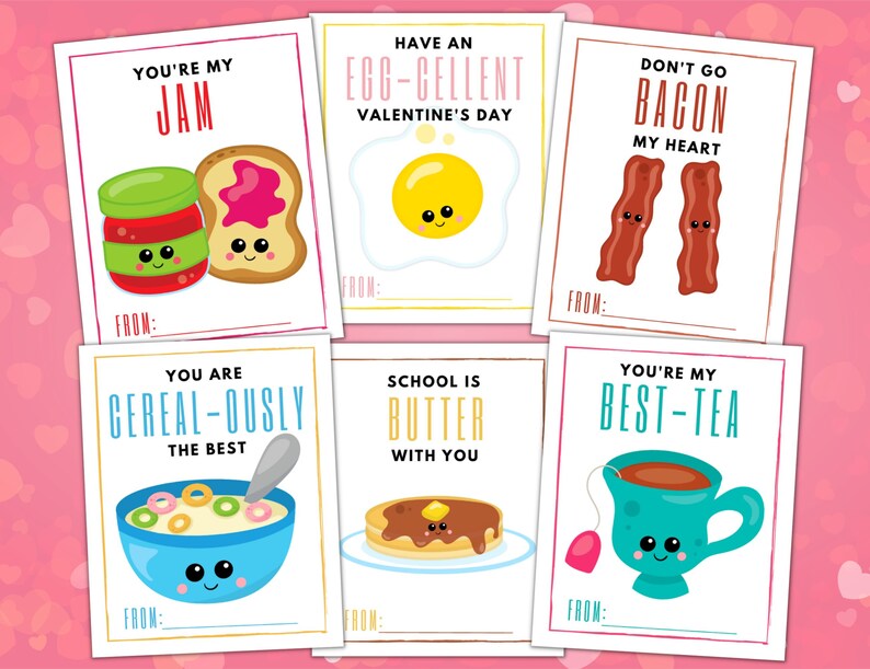 Printable Valentine's Day Card Bundle - 18 Food Pun Cards - Instant ...