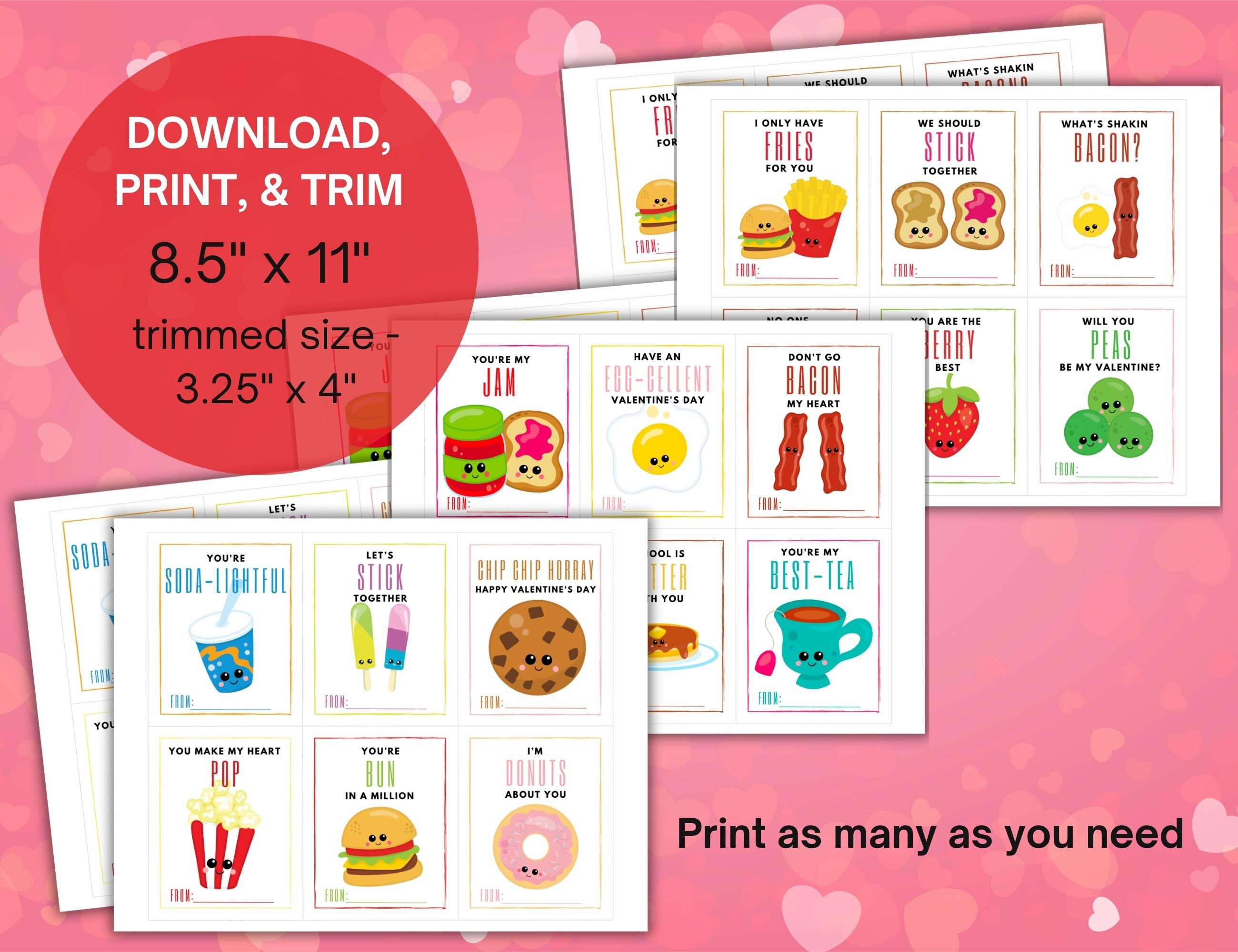 Printable Valentine's Day Card Bundle - 18 Food Pun Cards - Instant ...