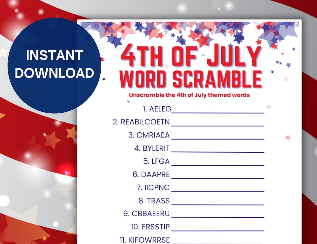 4th of July Word Scramble Printable Game, 4th of July Game, Printable ...