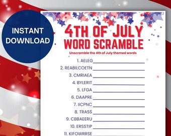 Fourth of July Word Scramble Printable Game, 4th of July Game ...
