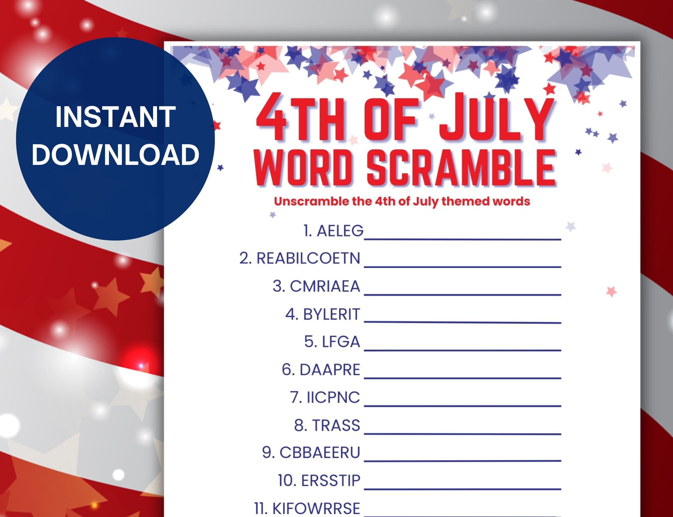 4th of July Word Scramble Printable Game, 4th of July Game, Printable ...