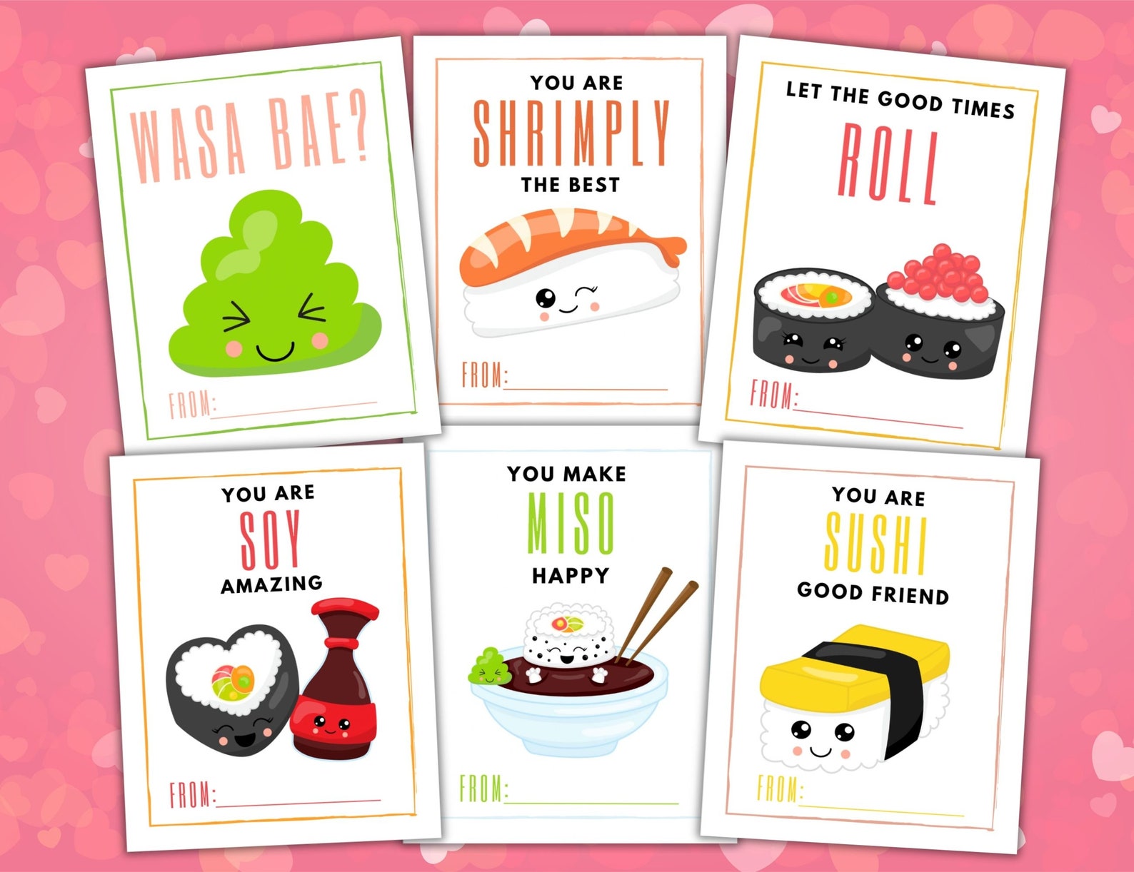 Printable Sushi Valentine's Day Cards. Instant Download Kids Valentine ...