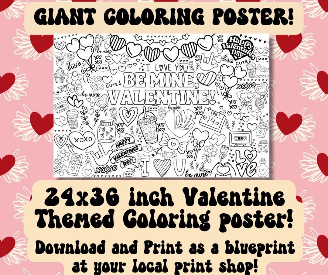 Giant Valentines Coloring Poster | Large Printable Art Doodle Page for ...