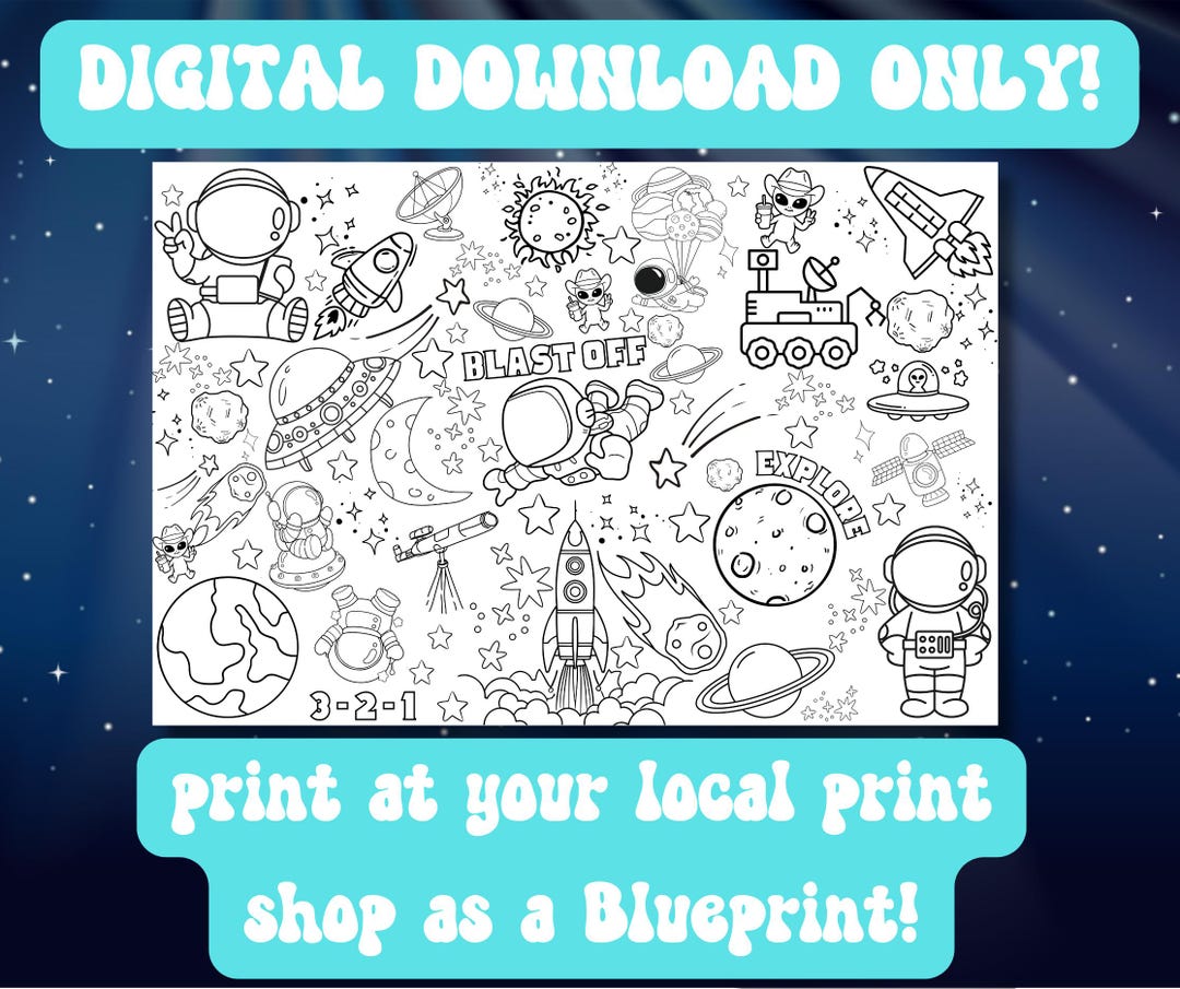 Giant Printable Space Theme Coloring Poster | Large Art Doodle Page for ...