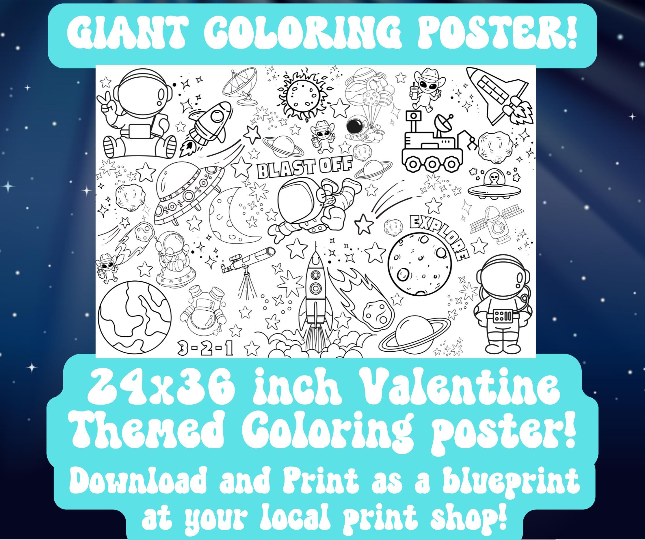 Giant Printable Space Theme Coloring Poster | Large Art Doodle Page for ...