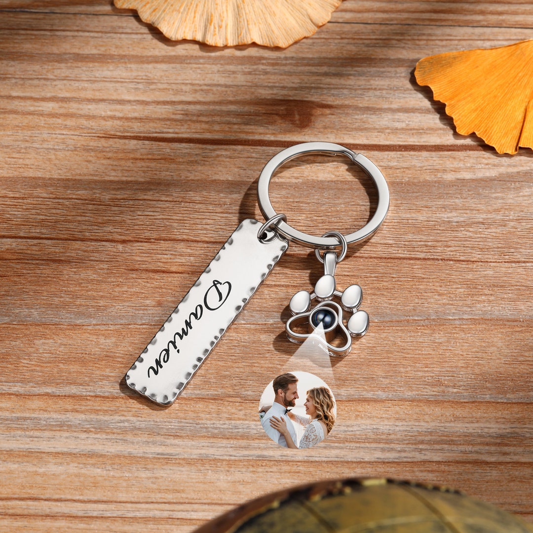 Steel Photo Projection Keychain Engraved Name Bar Keychain Hidden Photo ...