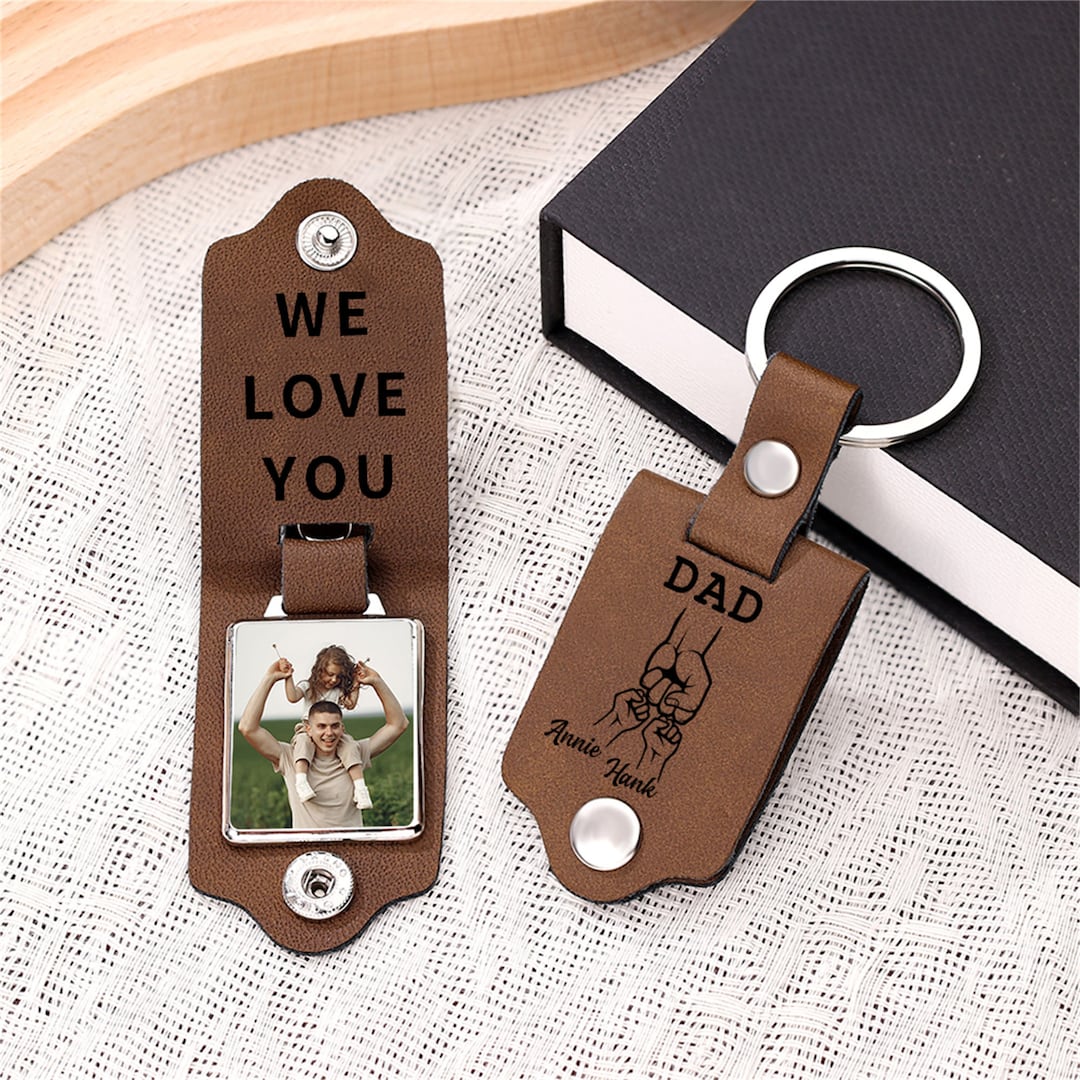 Personalized Photo Keychain for Men, Custom Picture Leather Keychain ...