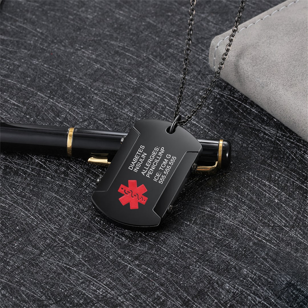 Medical Alert Necklace, Medical Dog Tag Necklace, Alert ID Tag Necklace ...