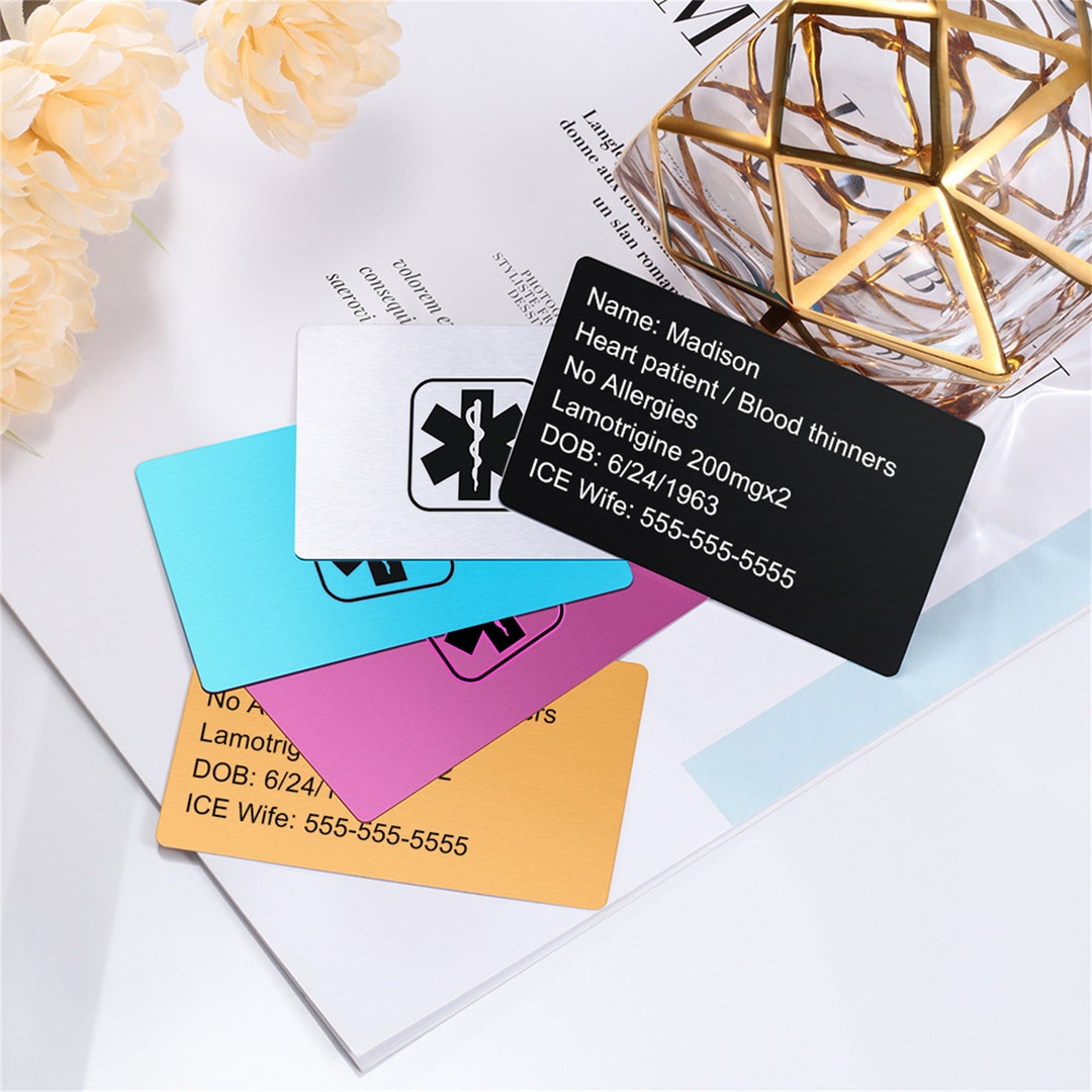 Medical Alert Wallet Card, Stainless Steels ID Tag Card, Engraved ...