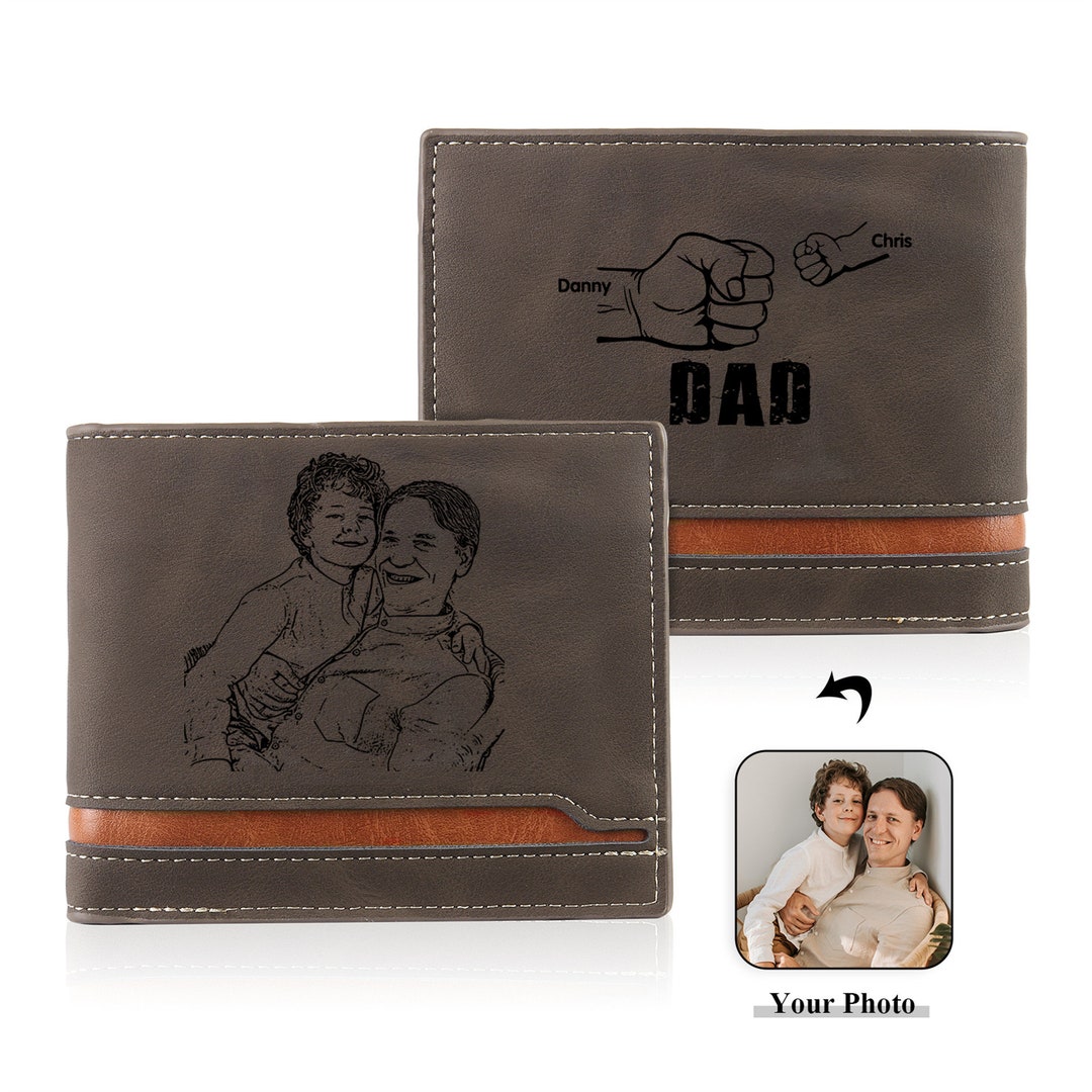 Personalized Brown Mens Wallet for Dad, Custom Photo Wallet , Fist Bump ...