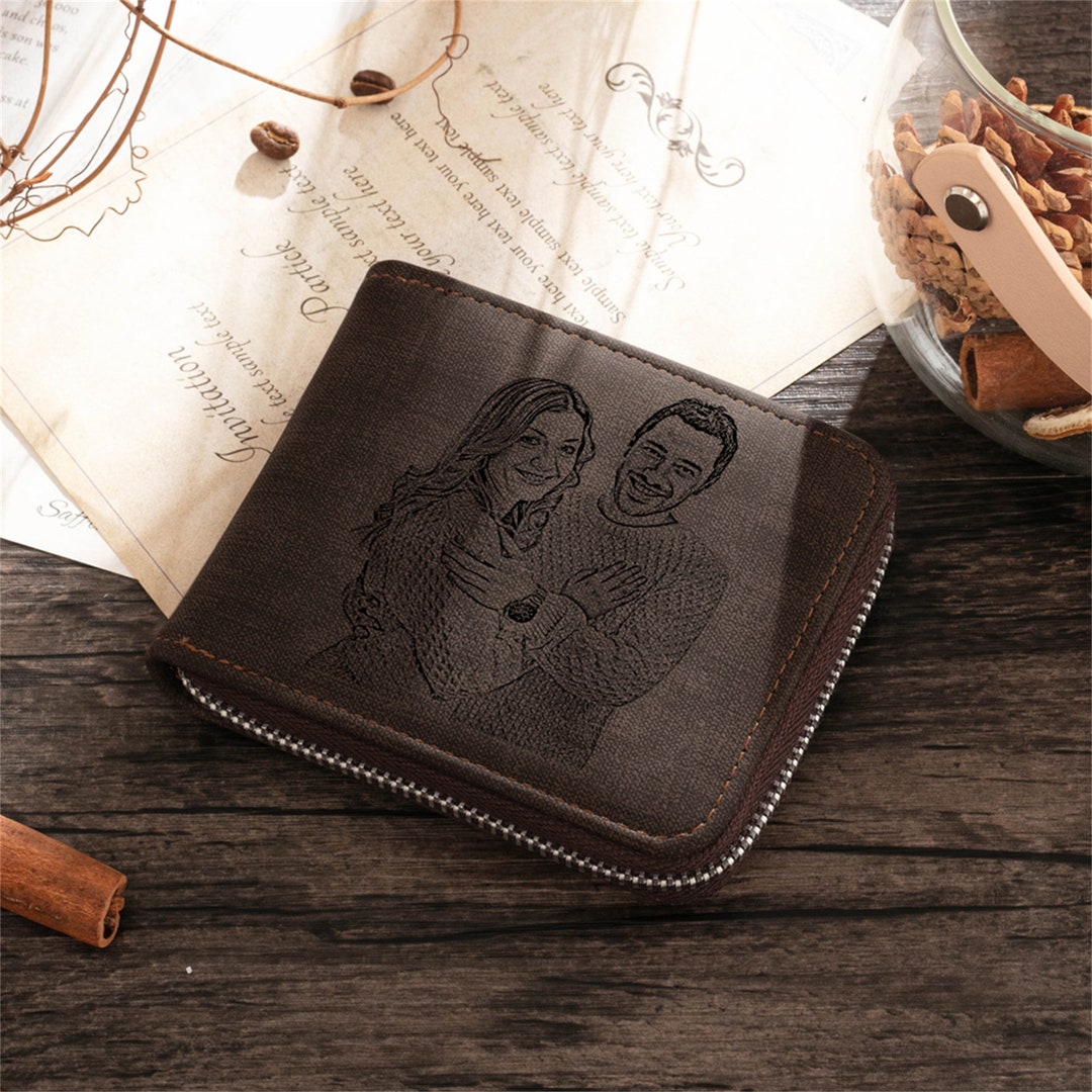 Personalized Photo Wallet, Leather Wallet, Mens Wallet, Zipper Bifold ...