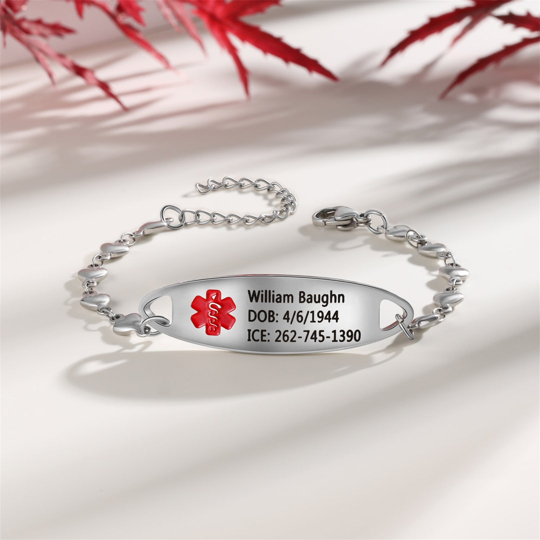 Adjustable Chain Medical Alert Bracelet, Engraved ID Bracelet, Steel ...