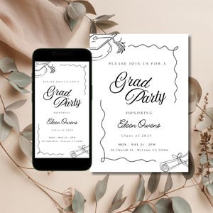 White Clean Minimalist Graduation Party Invitation Handdrawn Doodle ...