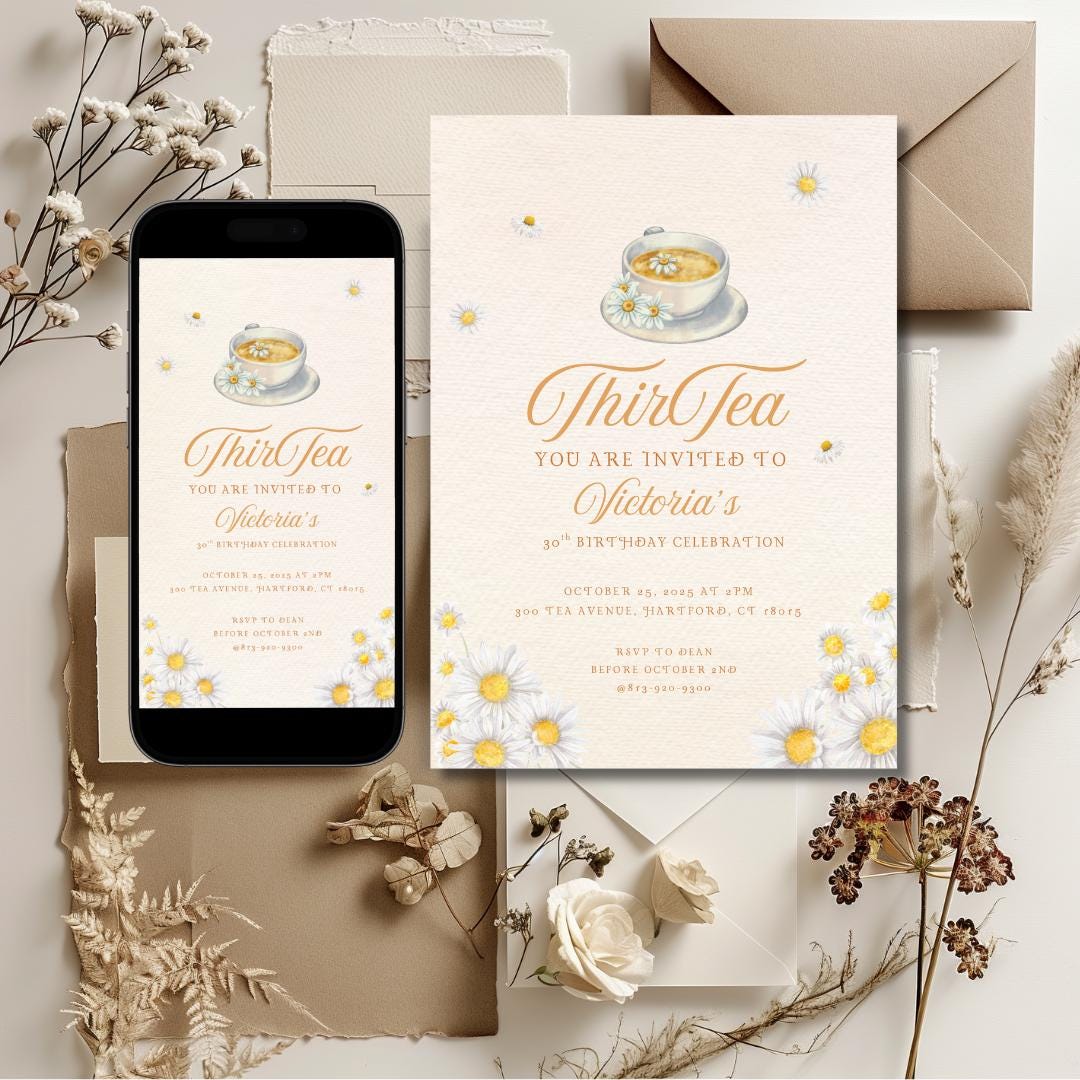 Chamomile Flower Tea Party Invitation | Whimsical Tea Party Thir-tea ...