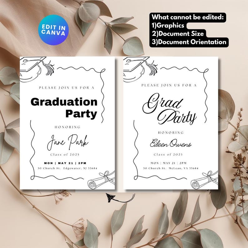 White Clean Minimalist Graduation Party Invitation Handdrawn Doodle ...