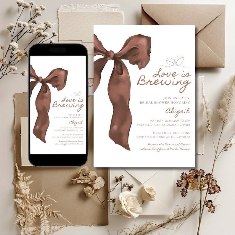 Mocha Coffee Theme Bridal Shower Invite Espresso Martini Baby Love is ...