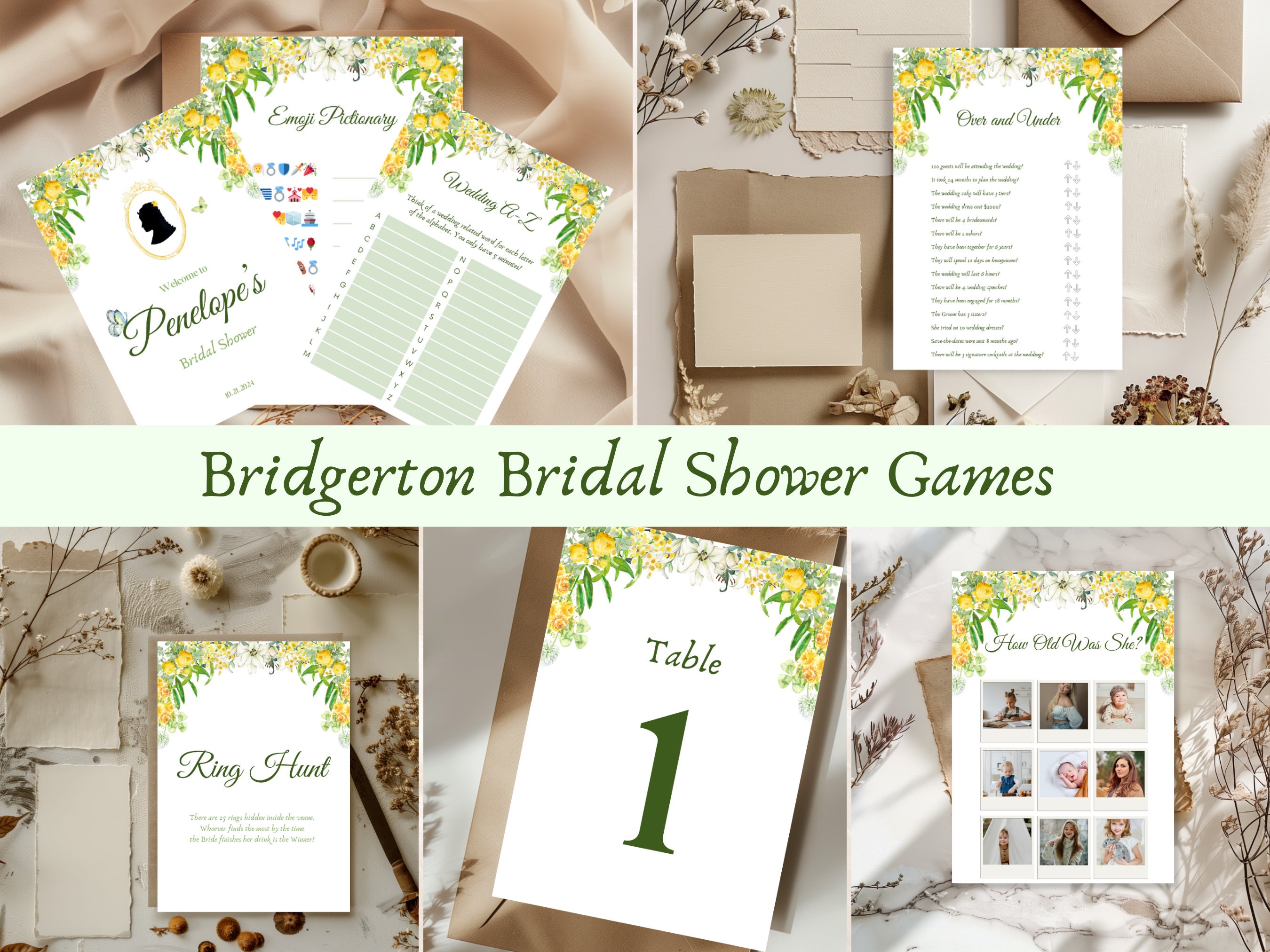 Bridal Shower Game; Bridgerton Themed; Penelope; Spring Yellow and ...