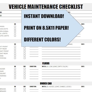 VEHICLE MAINTENANCE CHECKLIST - Etsy