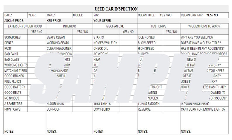 USED CAR INSPECTION - Etsy