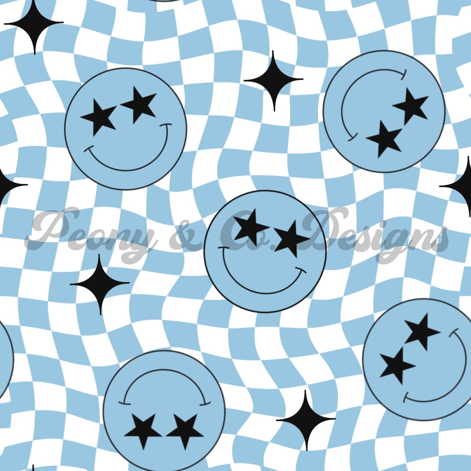 Retro Checkers Smiley Face Seamless Pattern, Trendy Repeat Pattern ...