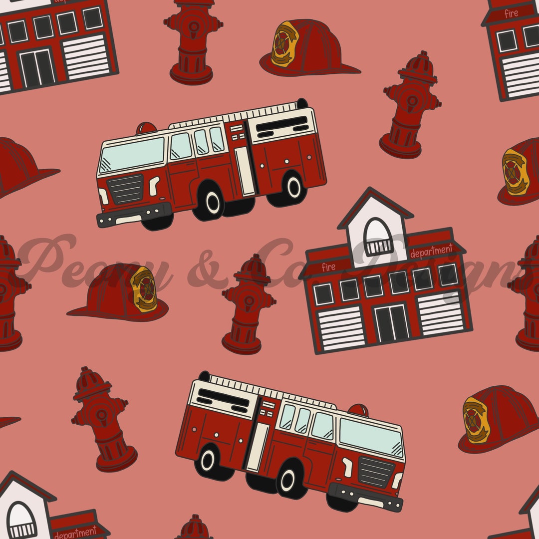 Firefighter Seamless File Design, Firetruck Seamless, First Responders ...