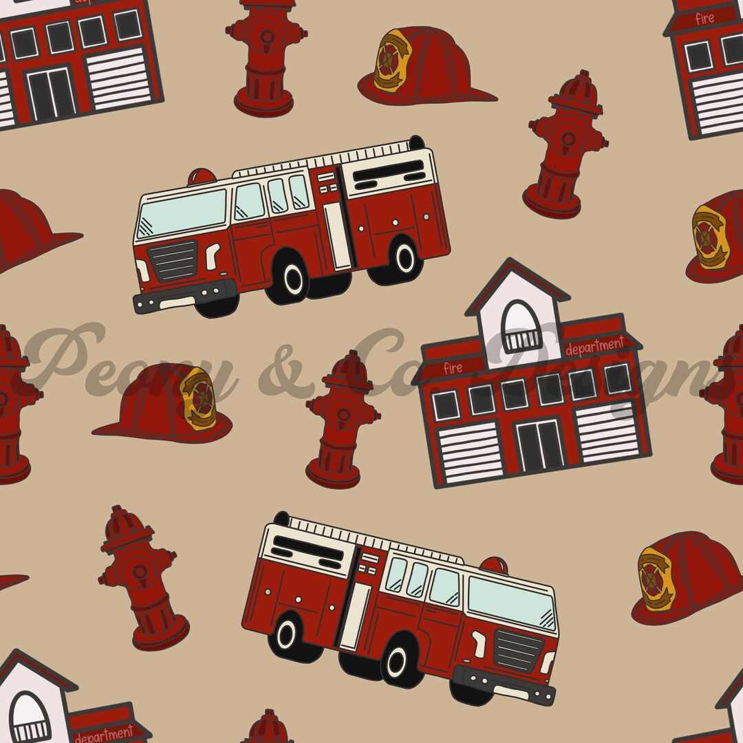 Firefighter Seamless File Design, Firetruck Seamless, First Responders ...