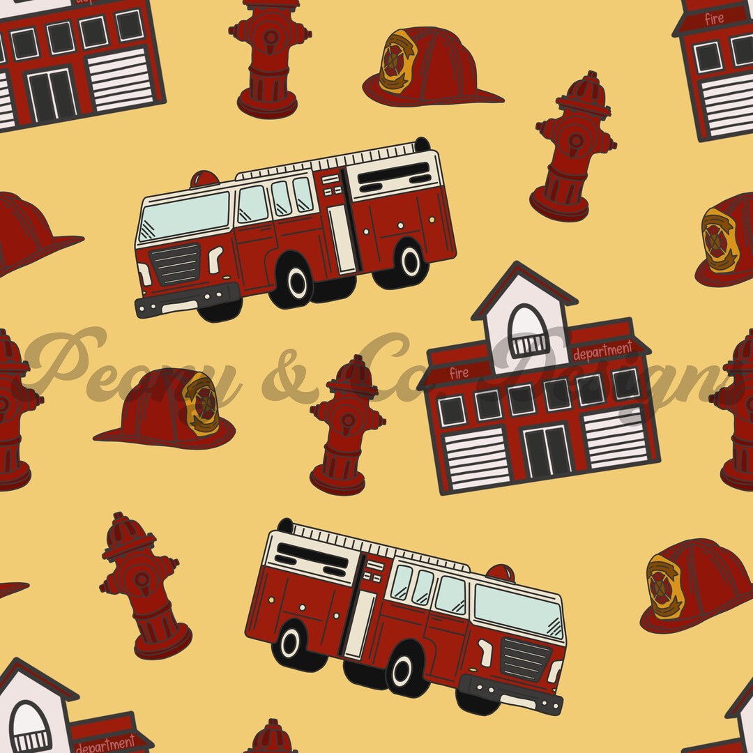 Firefighter Seamless File Design, Firetruck Seamless, First Responders ...