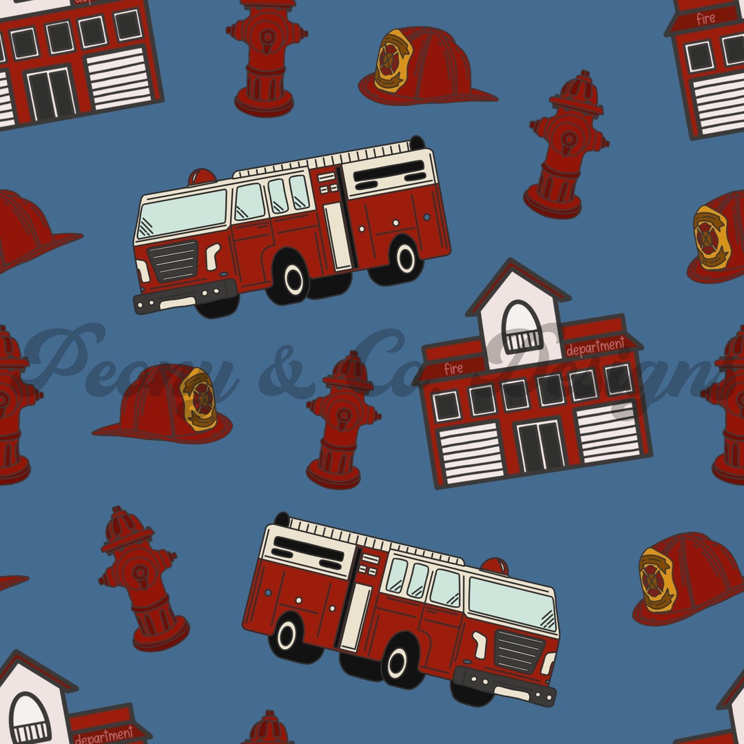 Firefighter Seamless File Design, Firetruck Seamless, First Responders ...