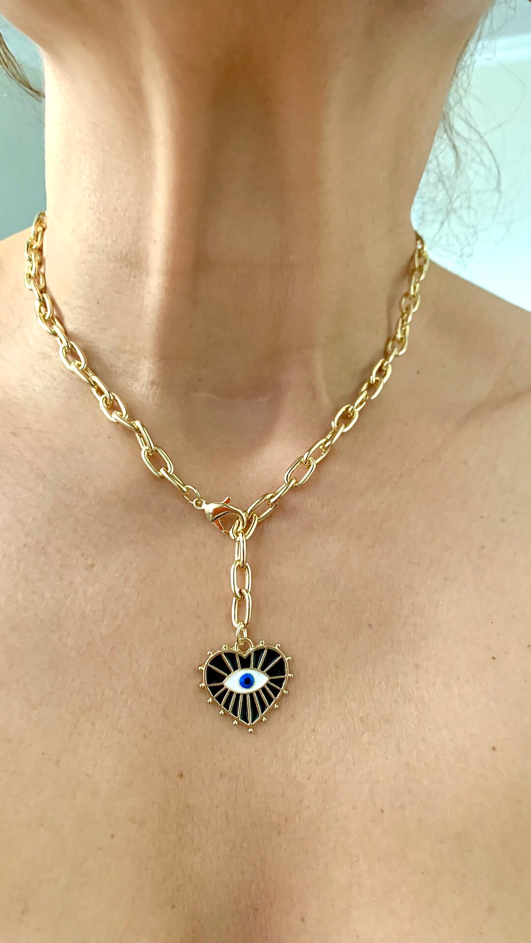 Non Tarnish Evil Eye Necklace, Evil Eye Pendant Necklace, Evil Eye ...