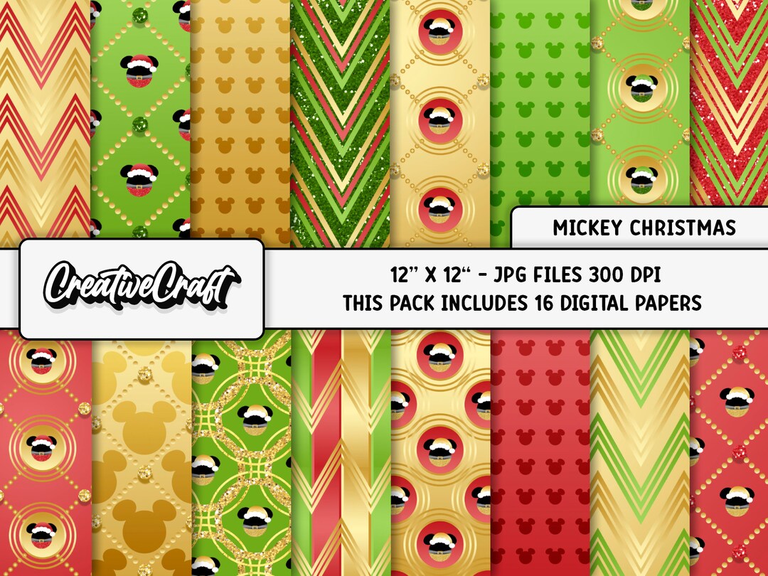 Set of 16 Mickey the Mouse Christmas Digital Papers 300 DPI - Etsy