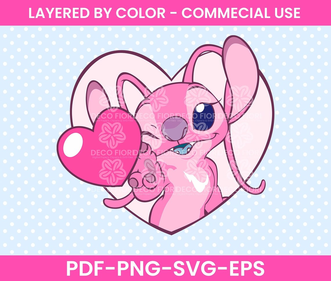 Stitch Angel Love SVG Cricut Silhouette Studio Clipart Png - Etsy