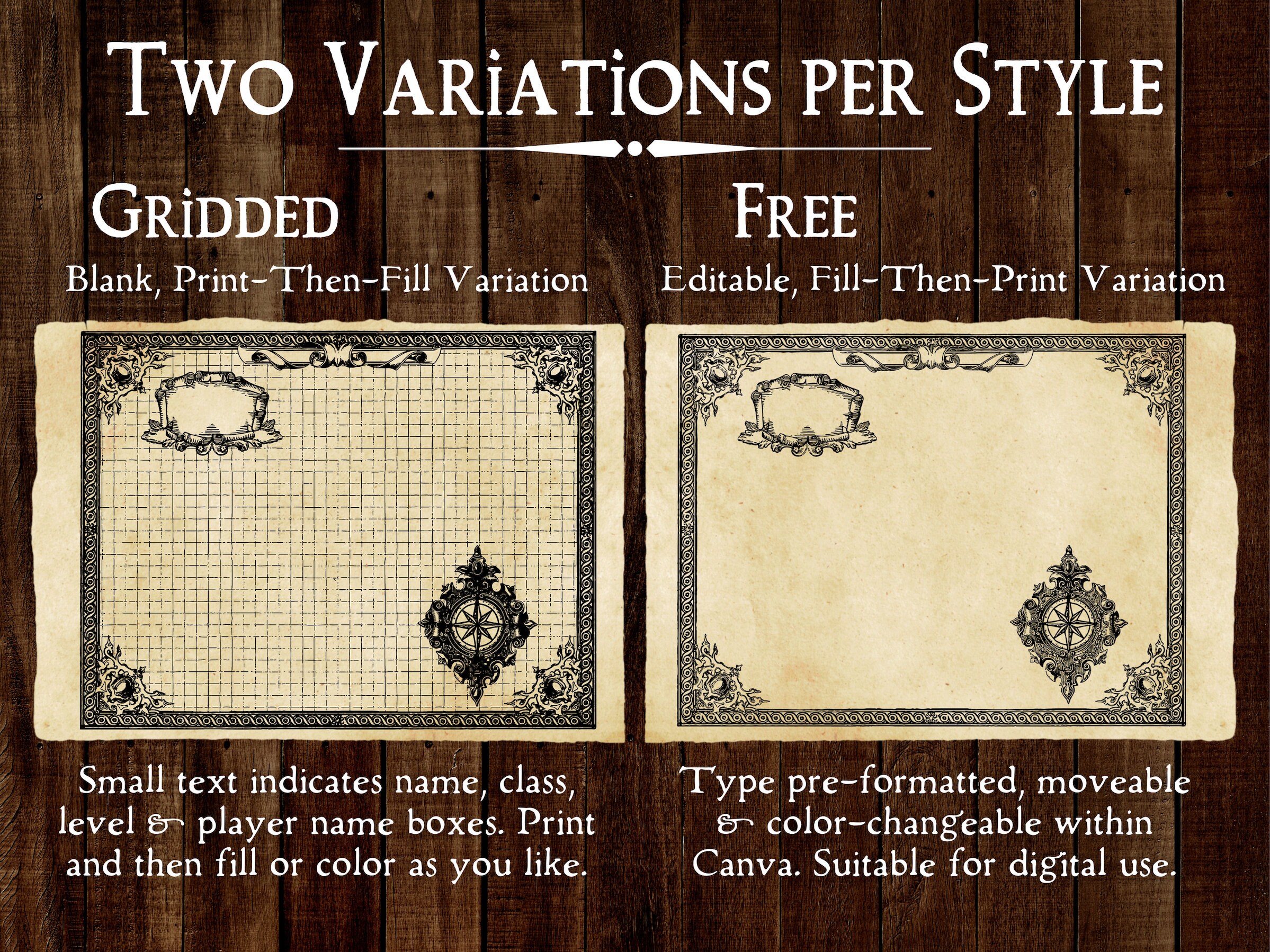 Fantasy Map Template Editable, Printable Vintage Map SVG Set for Gaming ...