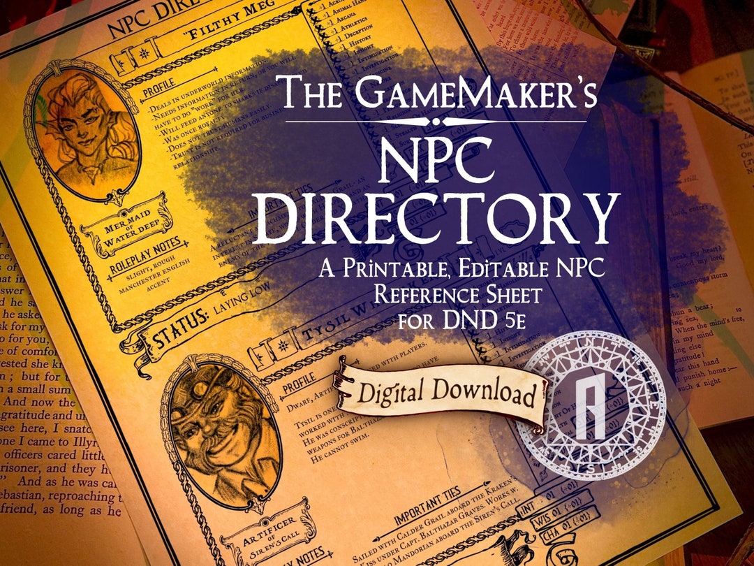 Dungeon Master Kit NPC Sheet "the Game Maker's NPC Directory" Editable ...