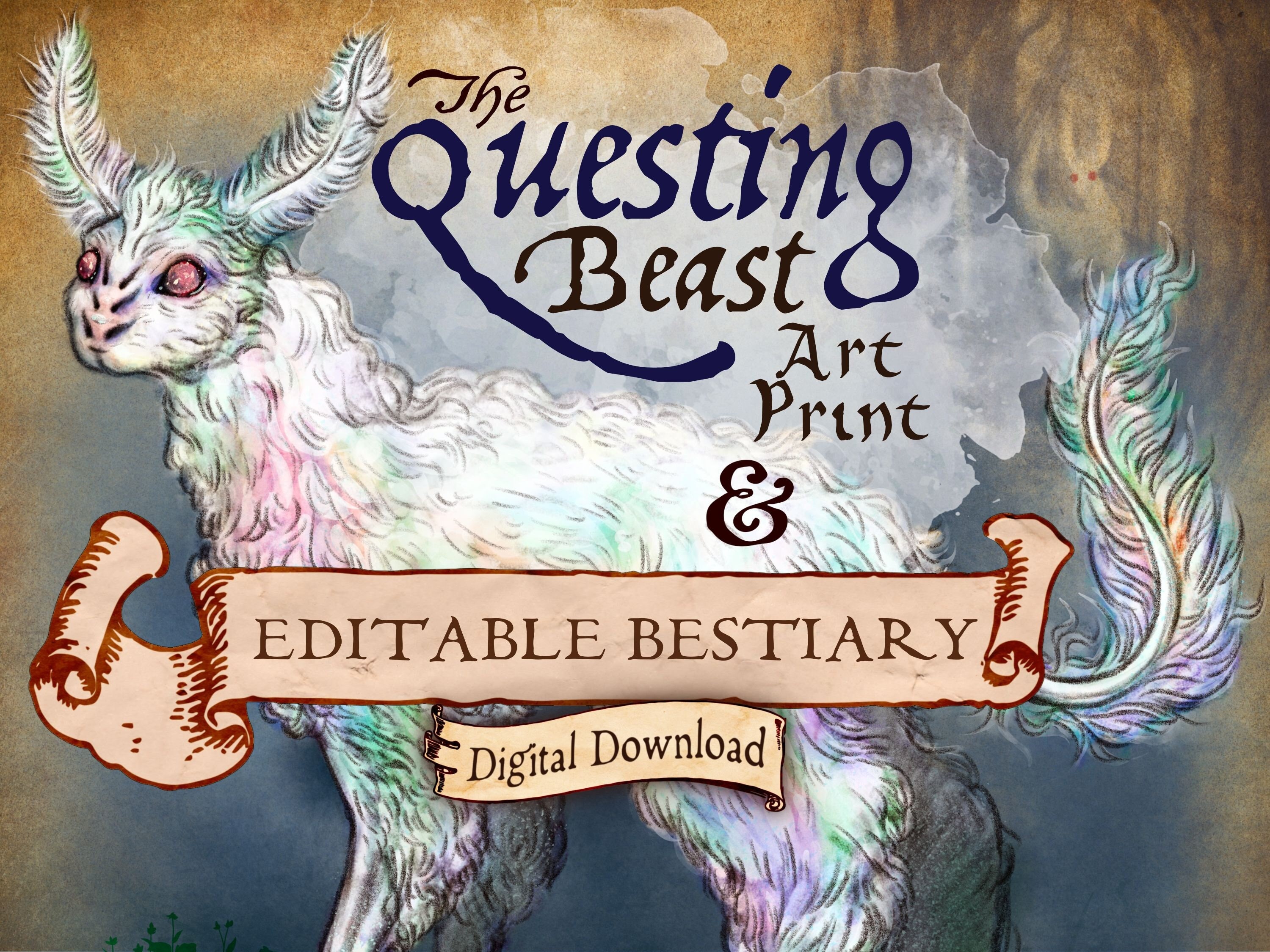 EDITABLE Questing Beast Art Print Fantasy Creature Bestiary for Dnd ...