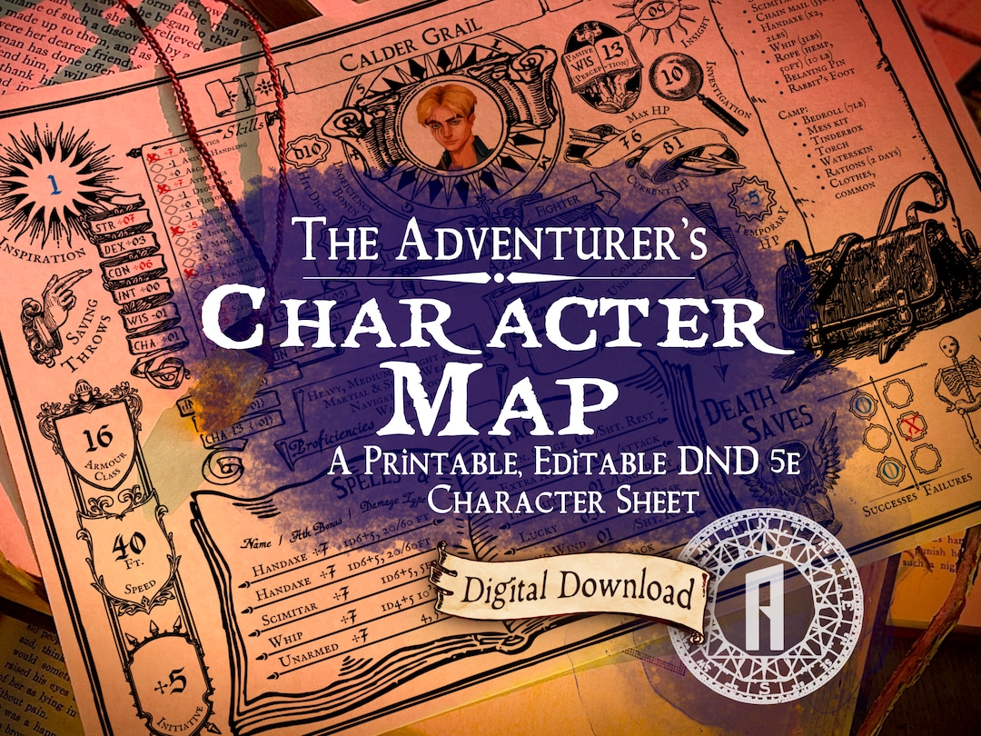 Dnd Character Sheet "the Adventurer's Character Map" Editable ...