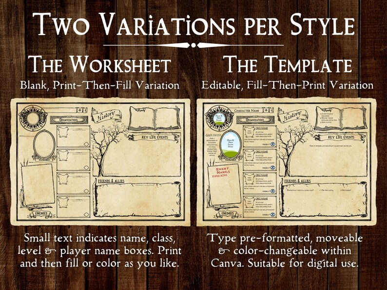 Universal RPG Character Sheet Duo, Editable, Printable Character Creation Worksheet and Template ...